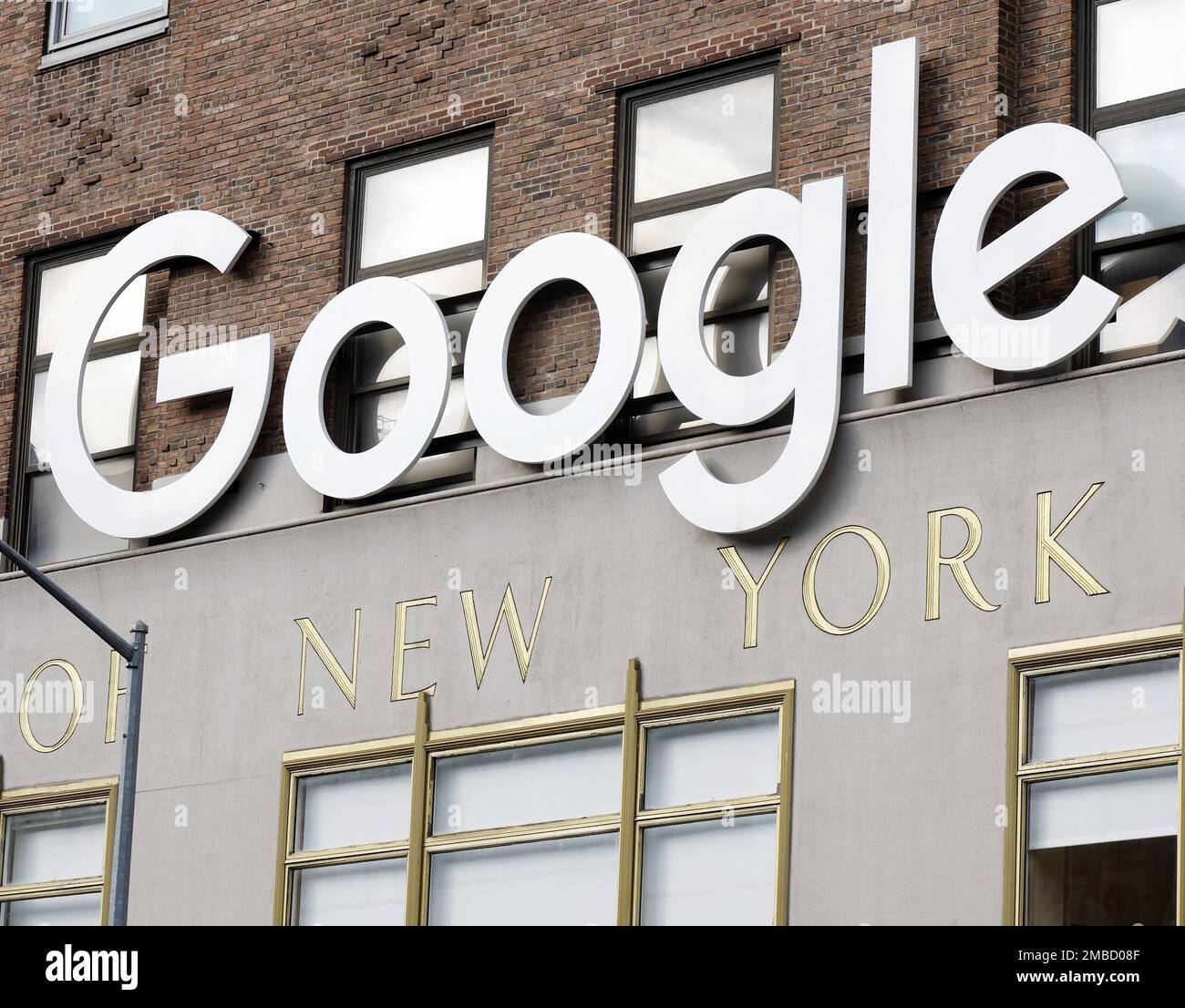 New York, United States. 19th Jan, 2023. The Google brand logo hangs ...