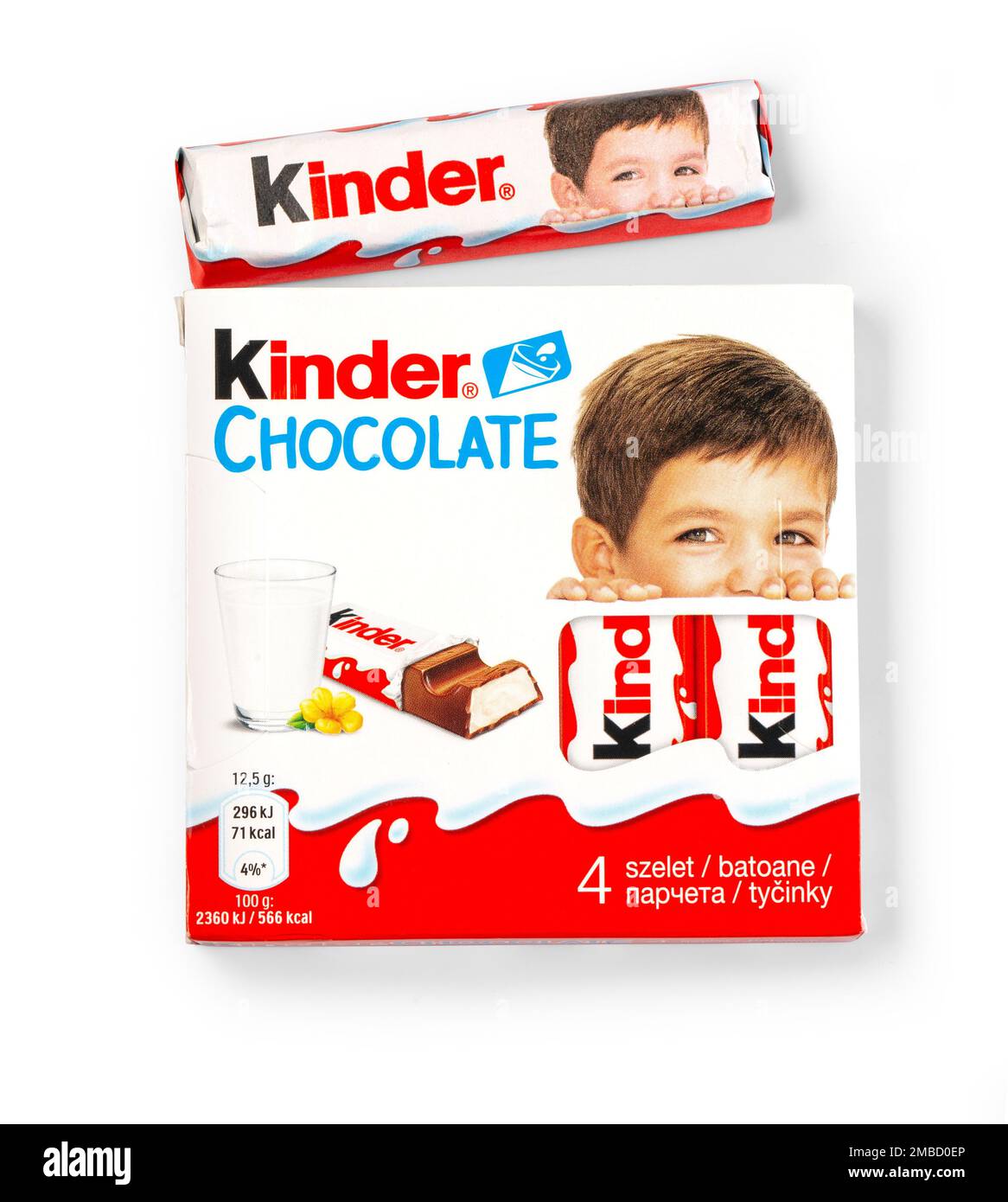 CHISINAU, MOLDOVA, April 26, 2020: Kinder chocolate bars on white ...