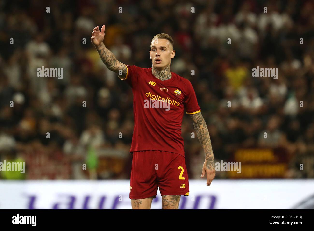 Roma's Rick Karsdorp gestures during the Europa Conference League final ...
