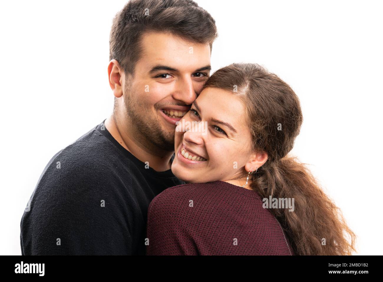 Close-up portrait of cute loving couple with cheerful expression ...