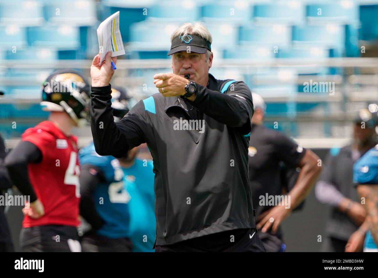 Jacksonville Jaguars head coach Doug Pederson directs an NFL football ...