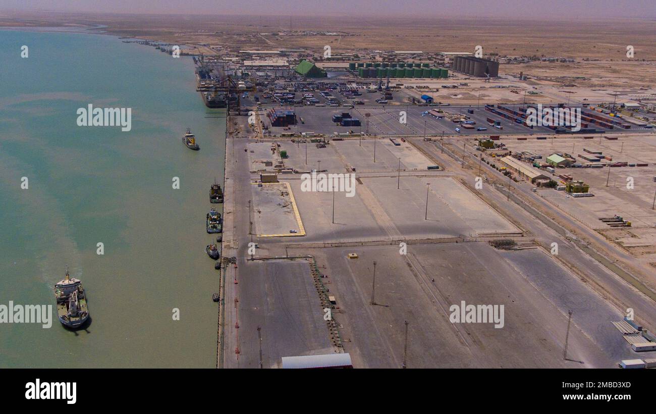 This aerial photo shows moored boats the port of Umm Qasr in Basra ...
