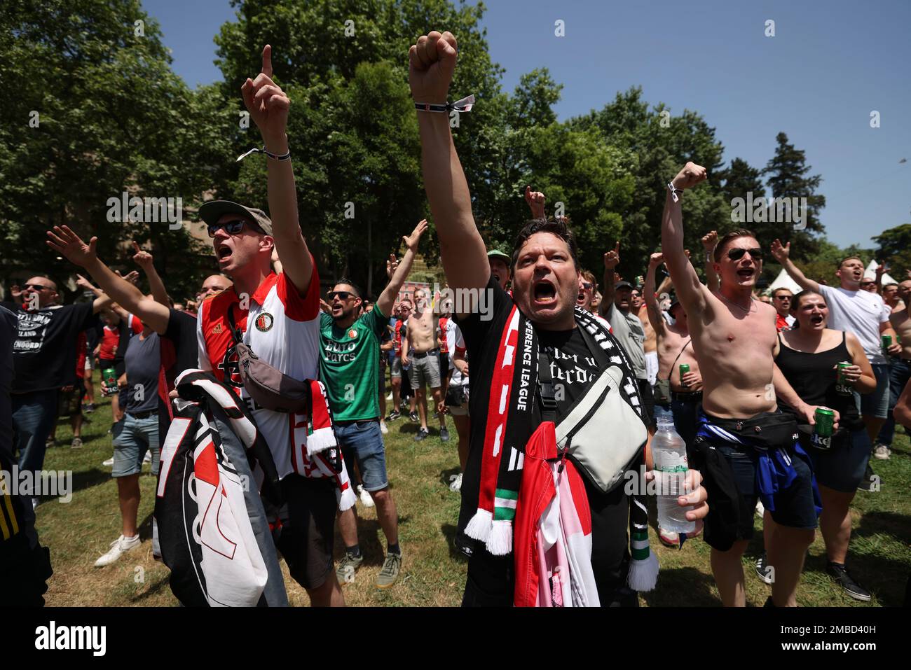 Feyenoord fans shout slogans ahead of the Europa Conference League ...