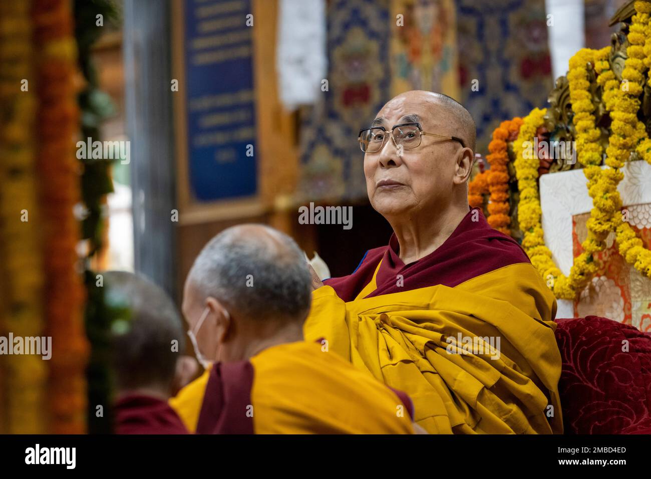 Tibetan spiritual leader the Dalai Lama attends a prayer session in ...