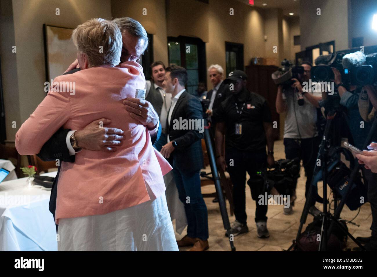 Incumbent Georgia Secretary of State Brad Raffensperger, hugs his wife ...
