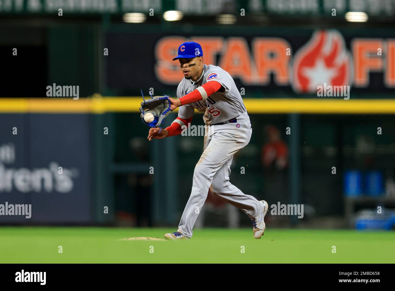 Chicago Cubs' Christopher Morel fields the ball during a baseball game ...