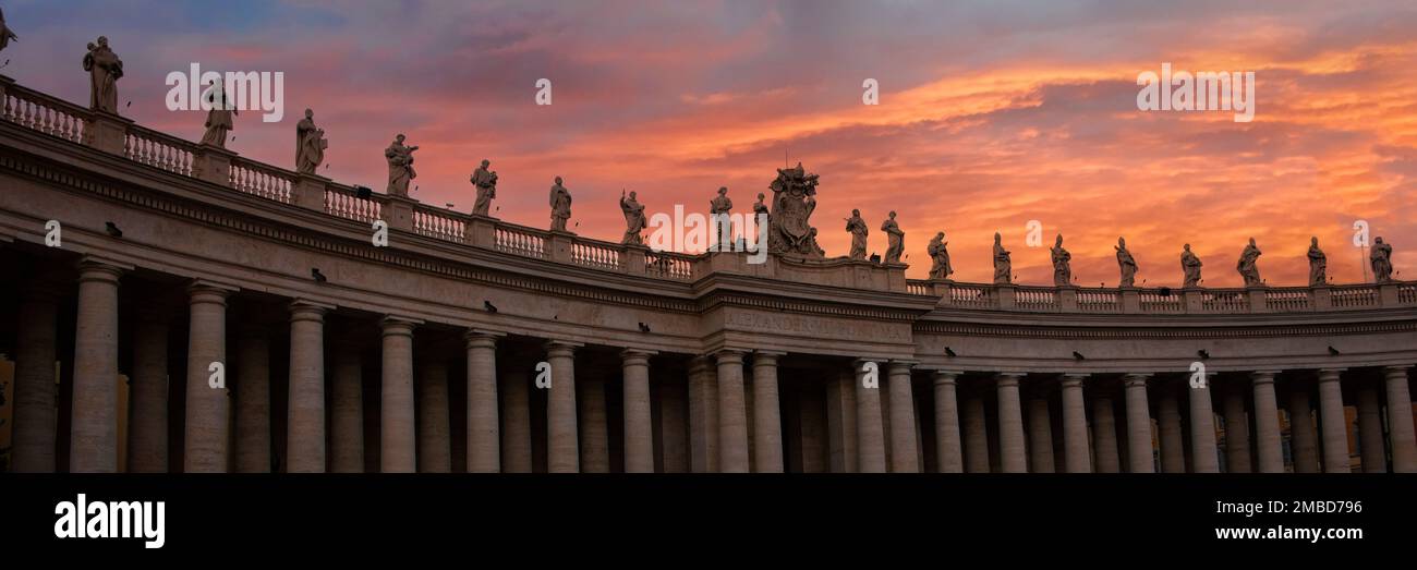Sun setting over Vatican City, Rome, with 140 statues of saints created ...
