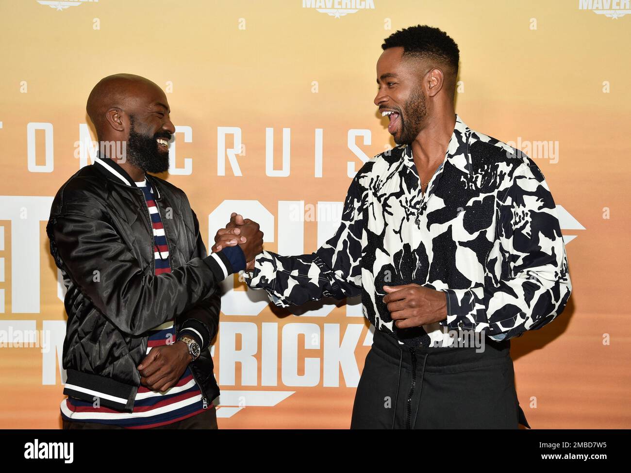 Desus Nice, left, and Jay Ellis attend a special screening of "Top Gun ...