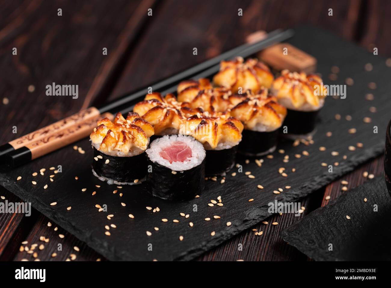 Japanese hot maki roll sushi with tuna - asian food concept Stock Photo ...