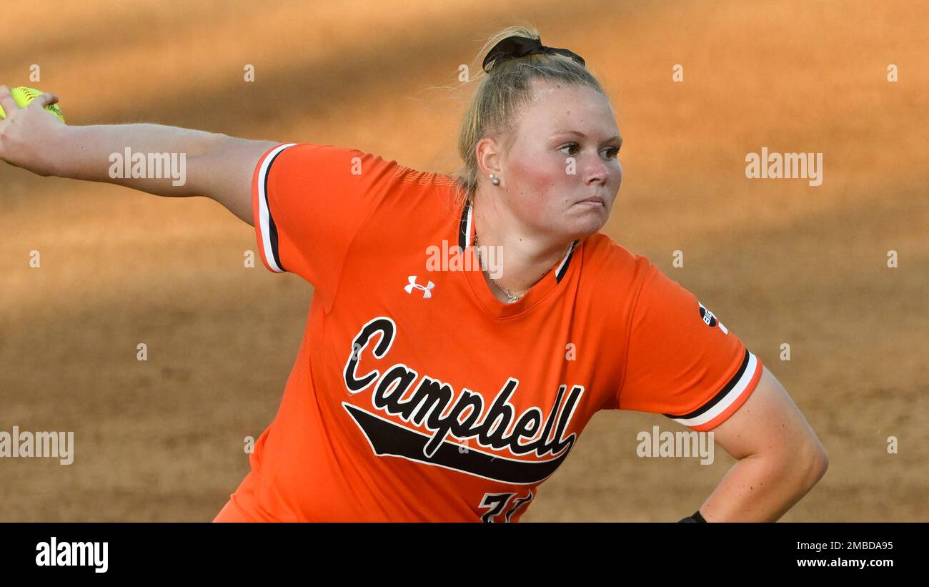 Campbell's Georgeanna Barefoot plays during an NCAA softball game ...