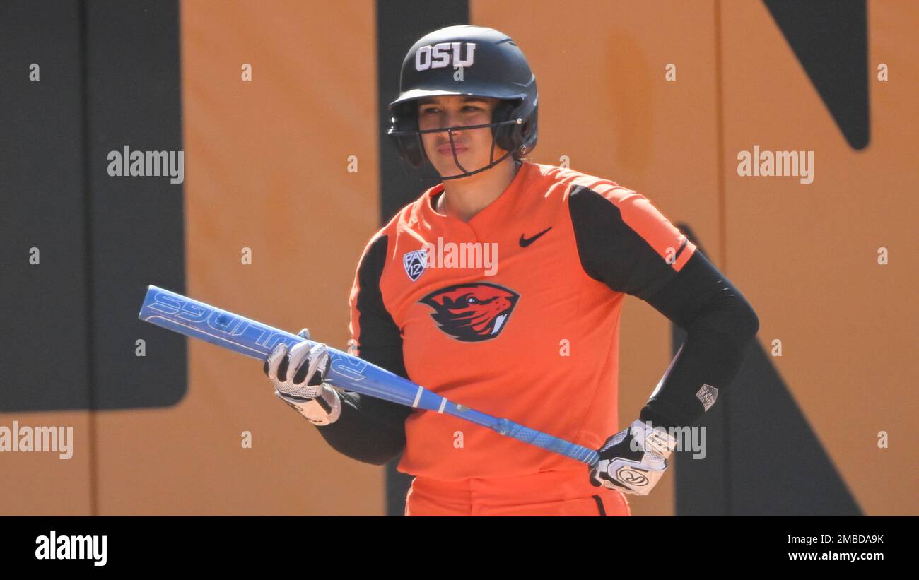 Oregon State's Mariah Mazon plays in an NCAA softball game against Ohio ...