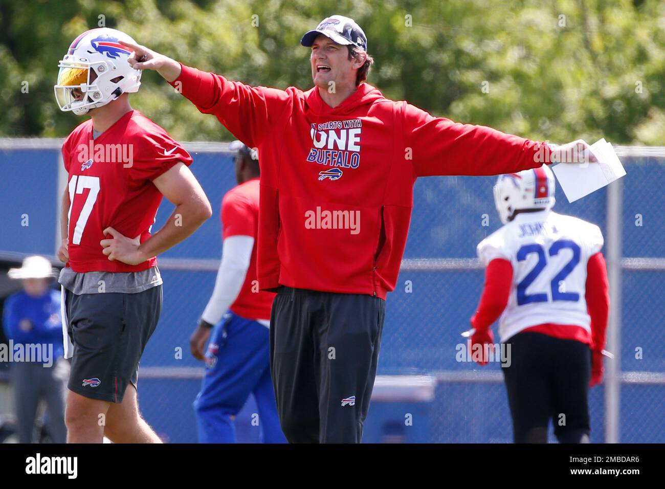 Buffalo Bills offensive coordinator Ken Dorsey gives direction during ...