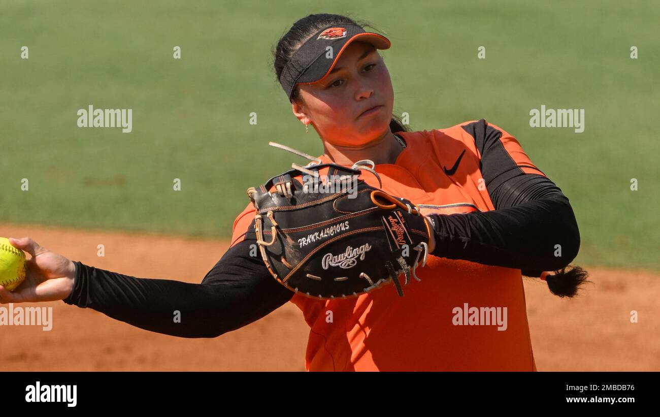 Oregon State's Frankie Hammoude plays in an NCAA softball game against ...