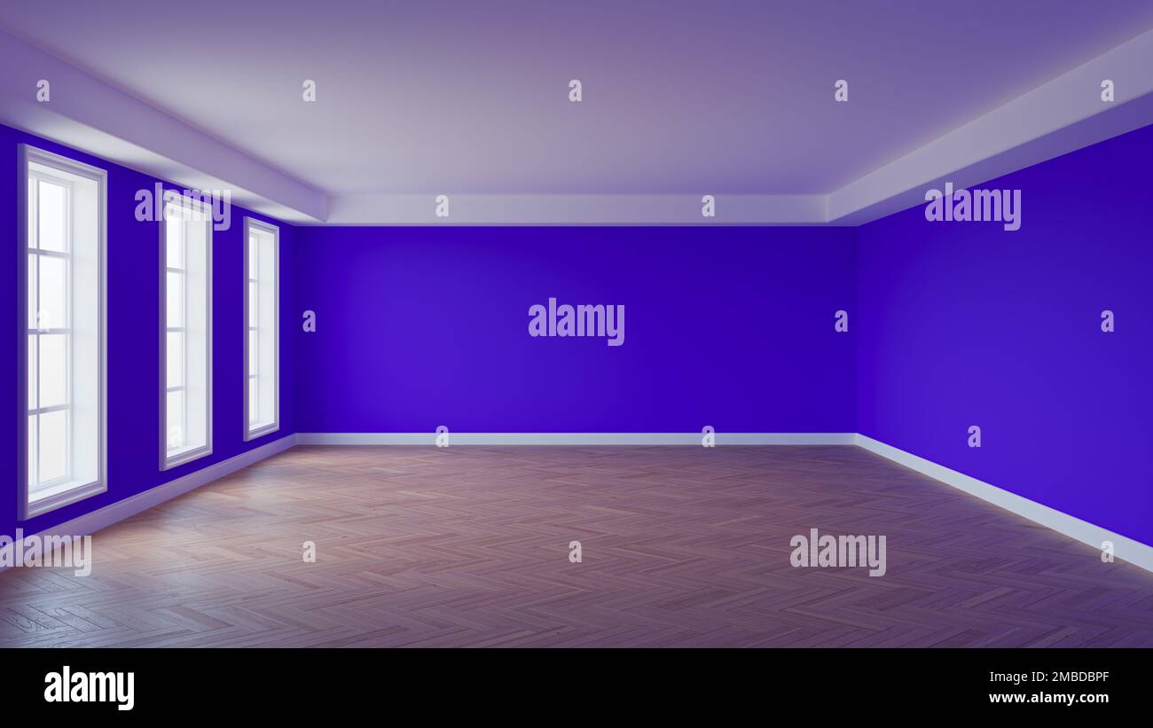 Beautiful Empty Room with Violet Walls, White Ceiling and Cornice ...