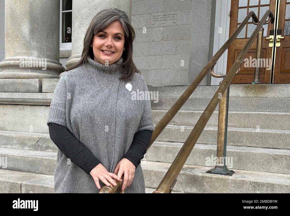 State Rep. Jennifer Rhodes stands outside the New Hampshire Statehouse ...
