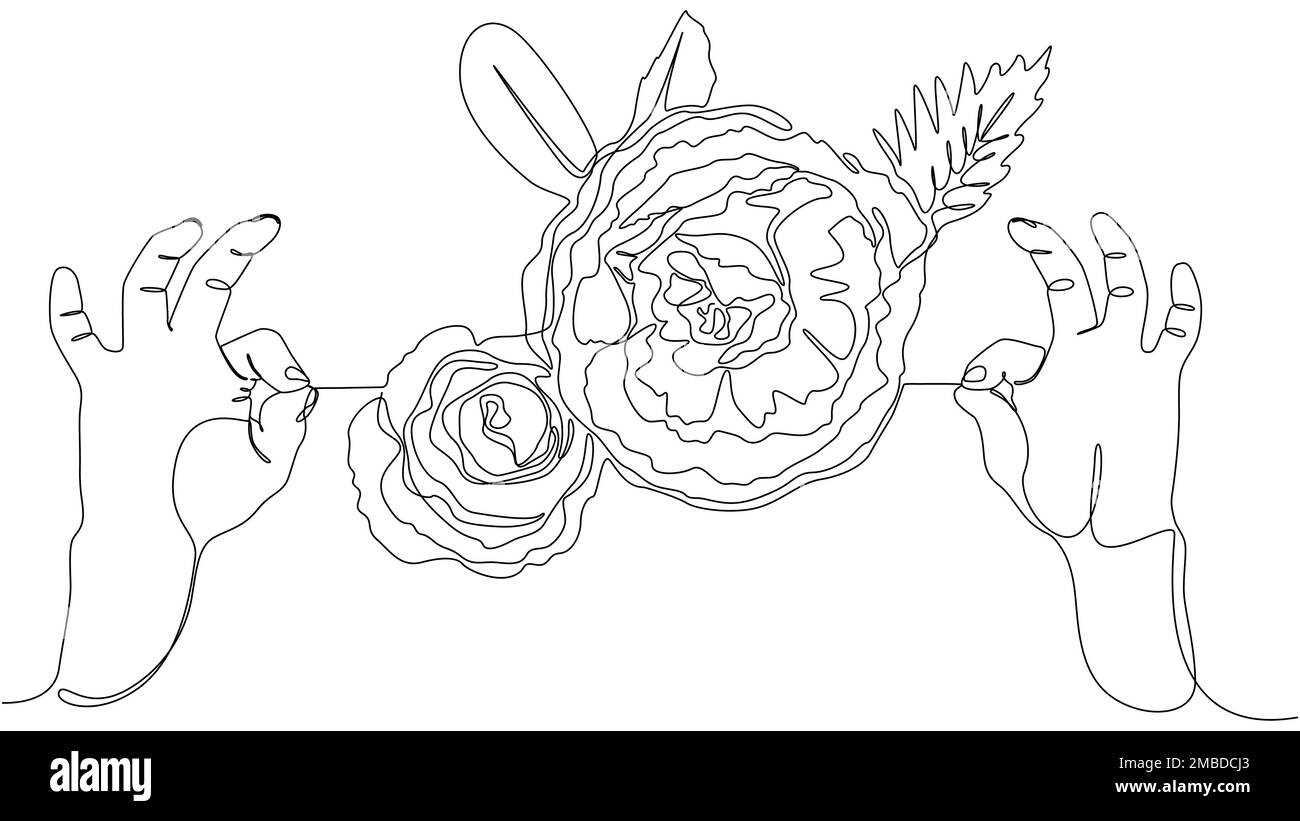 One Continuous Line Of Two Hand Holding A String With Rose Thin Line Illustration Vector