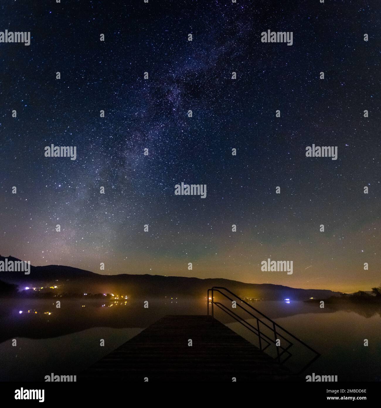 An amazing shot of a beautiful starry sky over a lake Stock Photo - Alamy