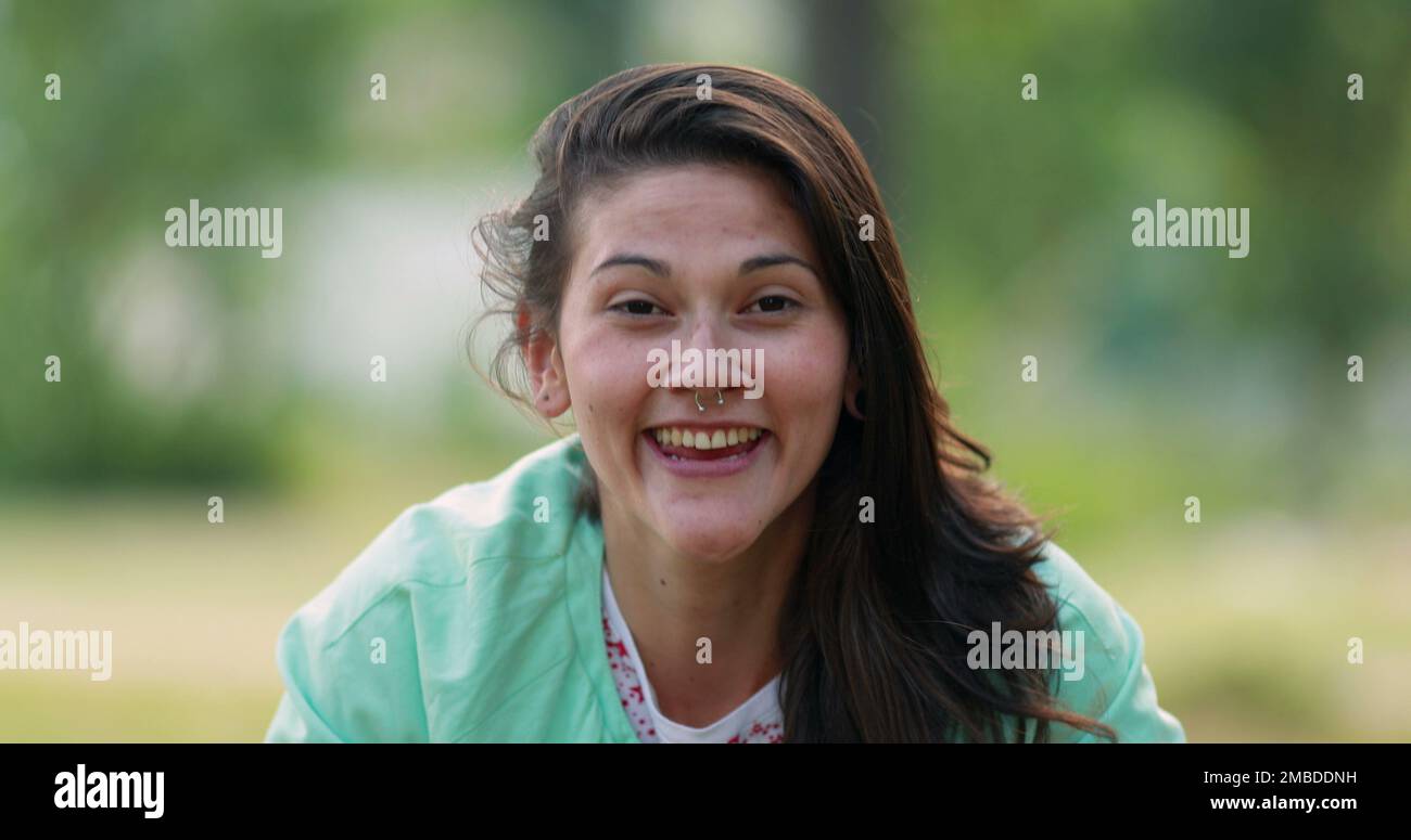 Happy woman receiving good news. Girl with surprised excited expression ...