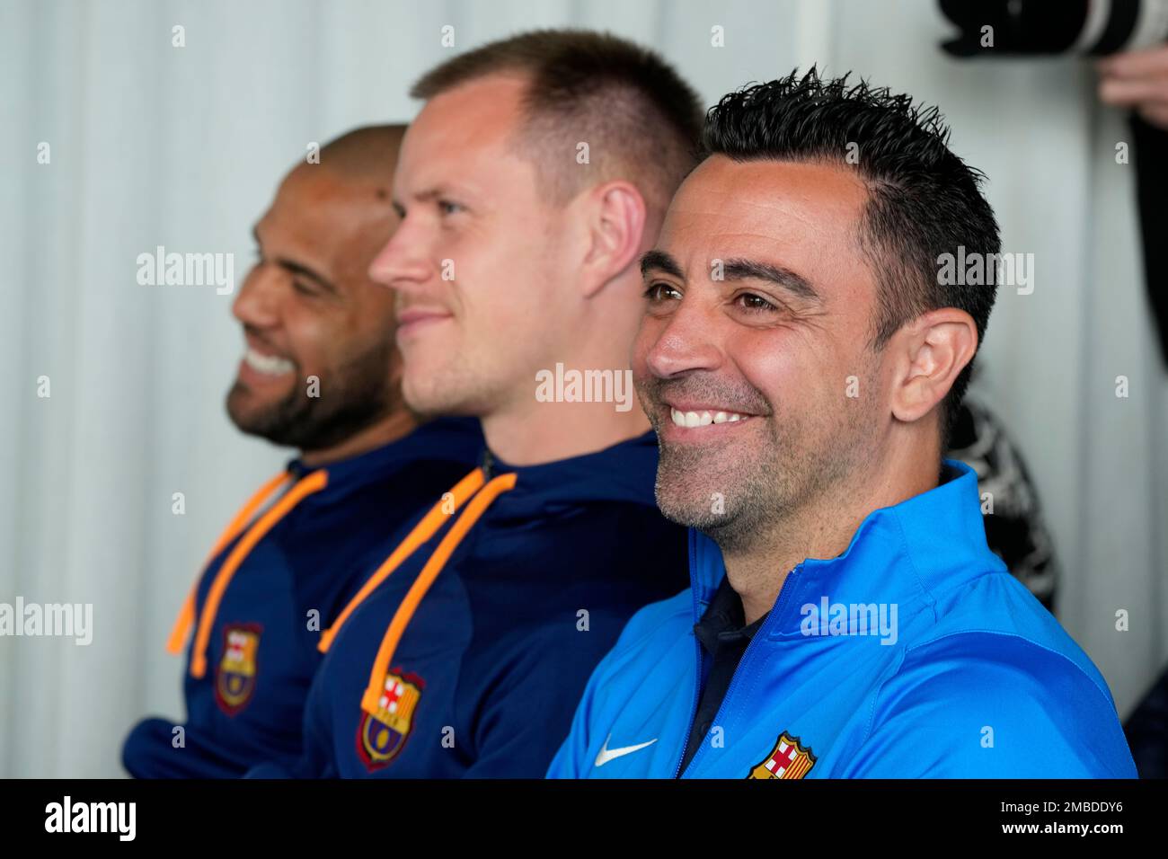 FC Barcelona manager Xavi Hernandez, right, and players Marc-Andre ter ...
