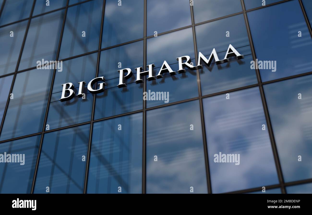 Big Pharma glass building concept. Pharmaceutical medical industry and ...