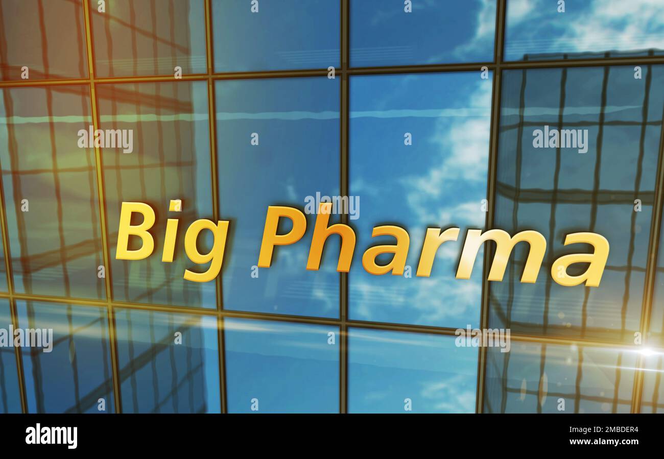 Big Pharma glass building concept. Pharmaceutical medical industry and ...