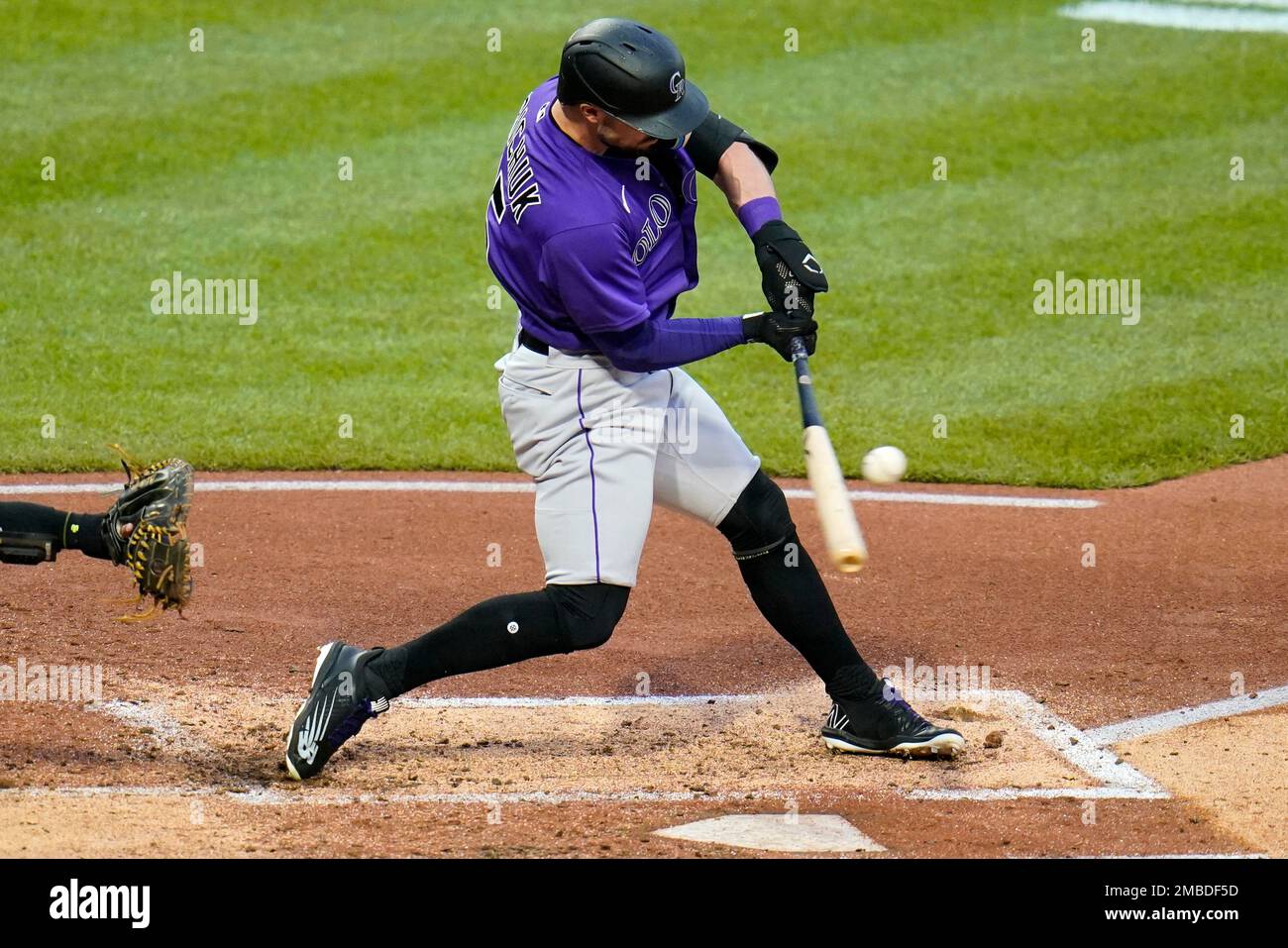 Colorado Rockies' Randal Grichuk grounds into a double play, driving in ...