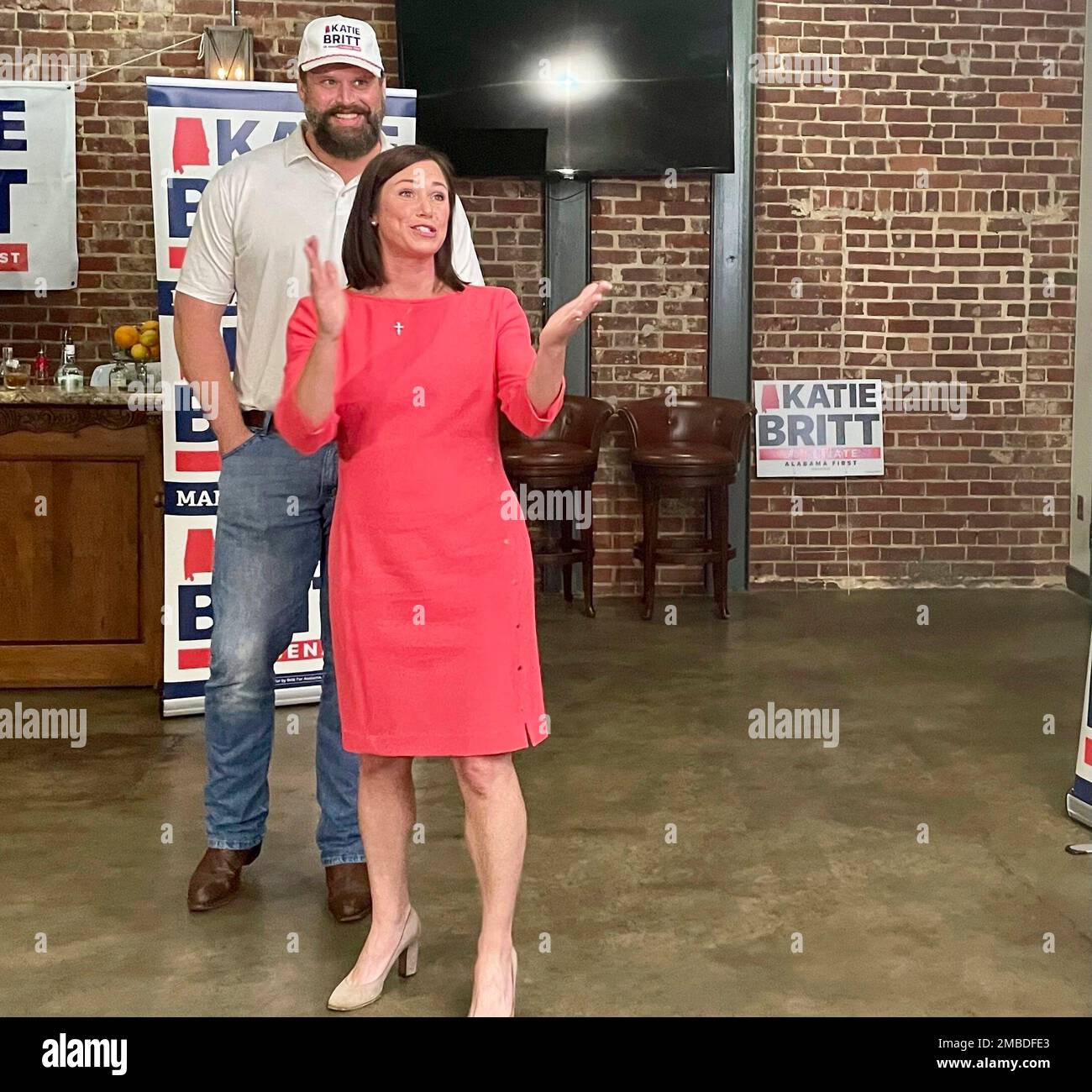 Republican Katie Britt and her husband Wesley Britt greet supporters in ...
