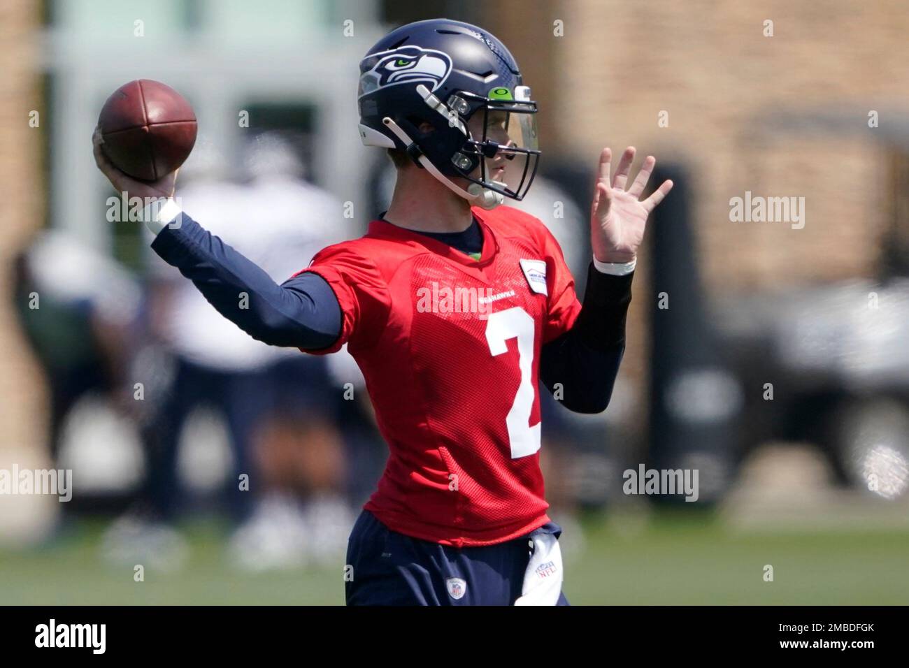 Seattle Seahawks quarterback Drew Lock during NFL football practice ...
