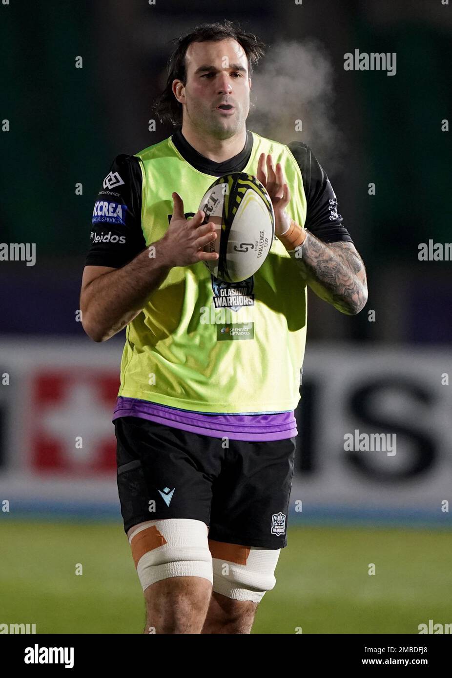 Glasgow Warriors’ Lewis Bean warms up ahead of the EPCR Challenge Cup ...