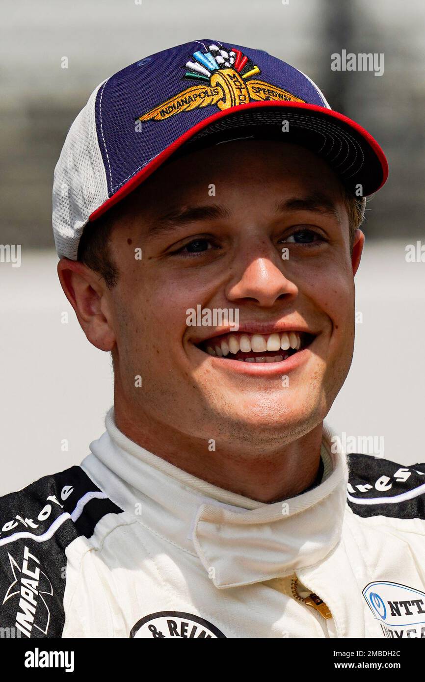 Santino Ferrucci poses after he qualified for the Indianapolis 500 auto ...