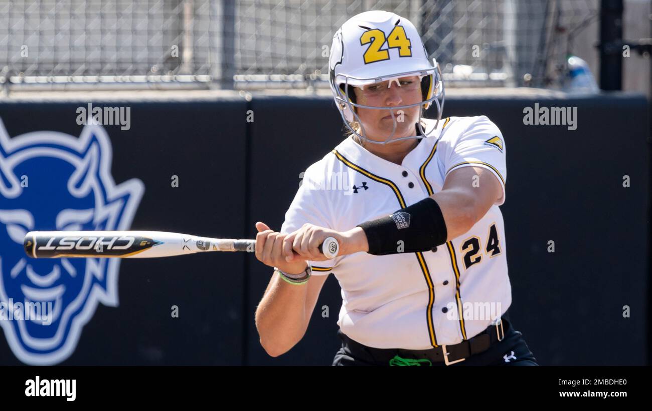 UMBC infielder Madison Wilson #24 at bat during an NCAA softball game ...
