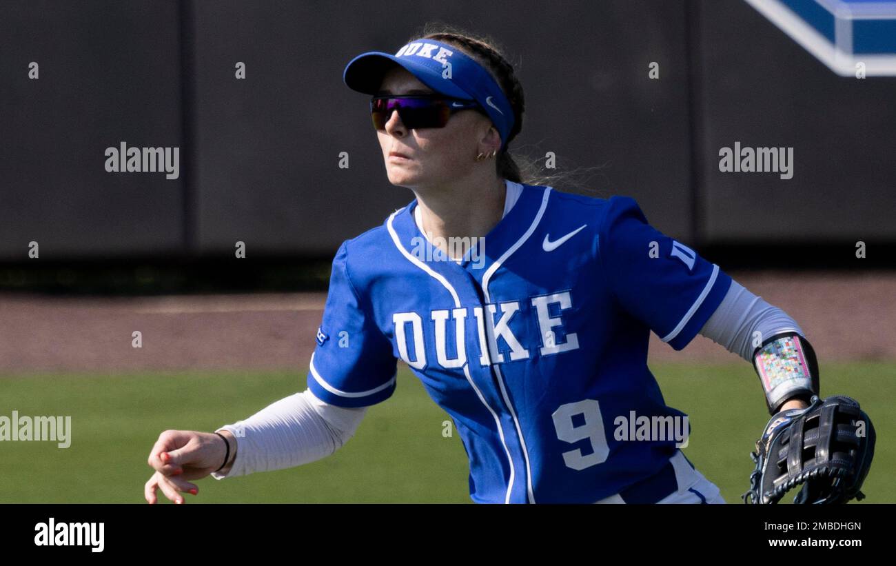 Duke infielder Kamryn Jackson #9 in action during an NCAA softball game ...