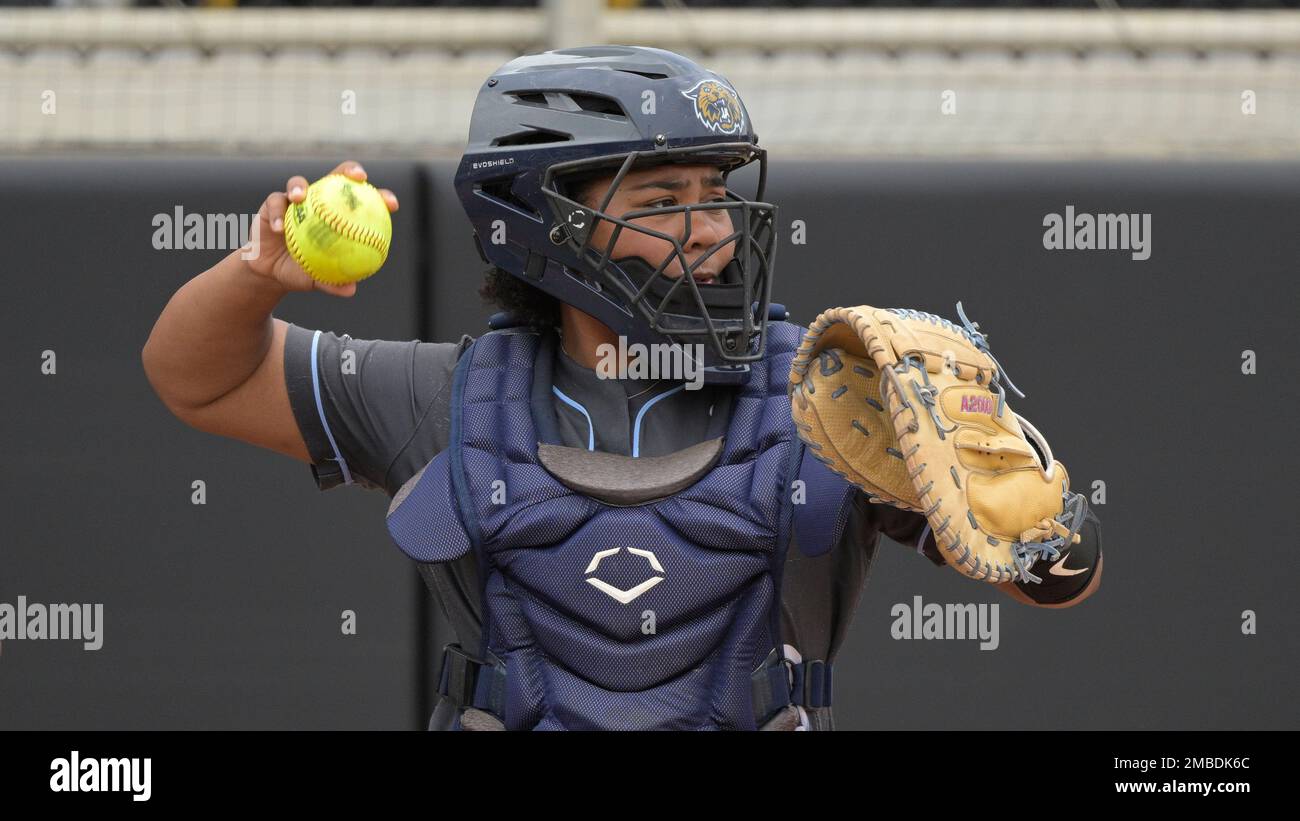 Villanova catcher Ally Jones throws back to the mound during an NCAA ...
