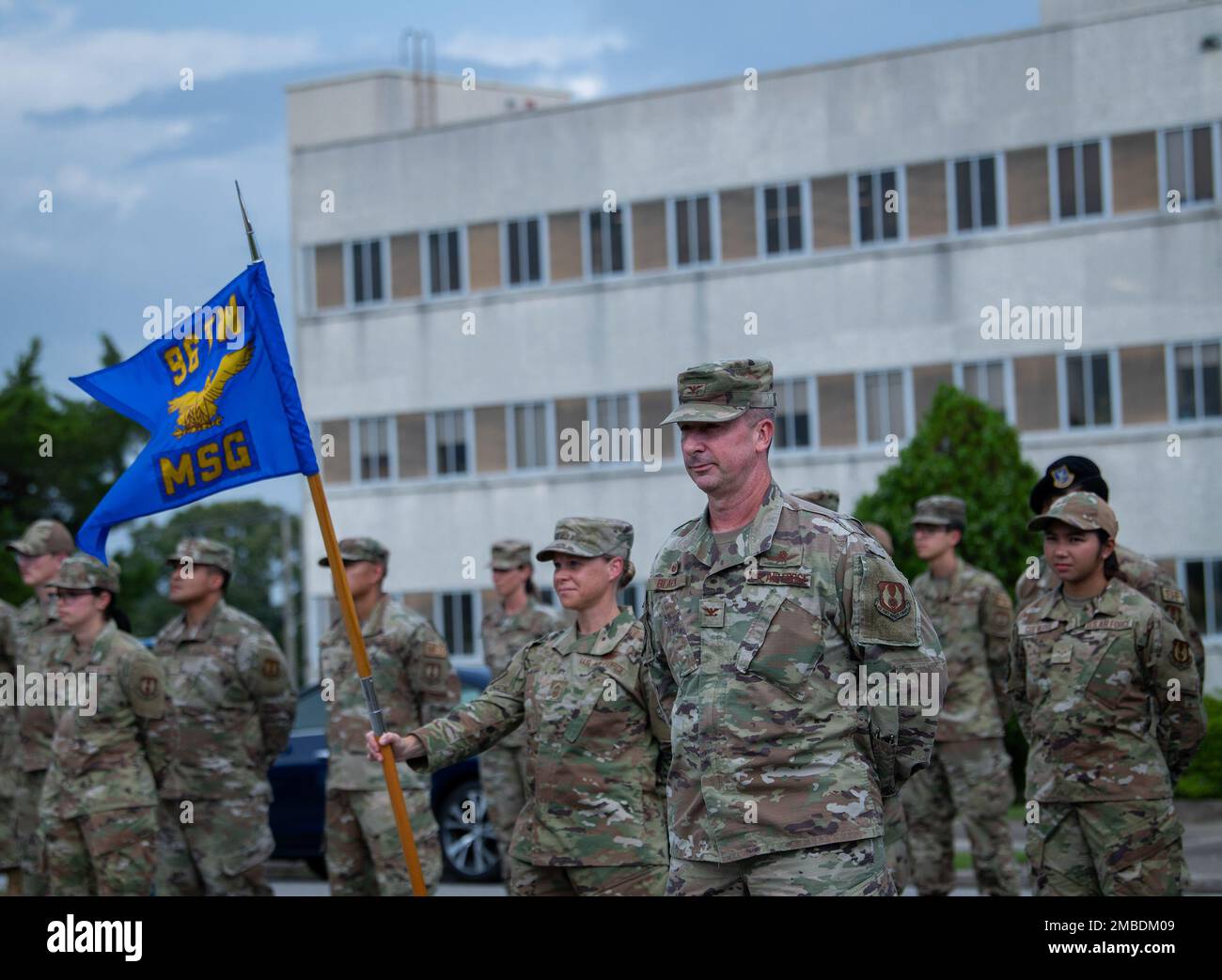 The 96th Mission Support Group formation stands a parade rest prior to ...
