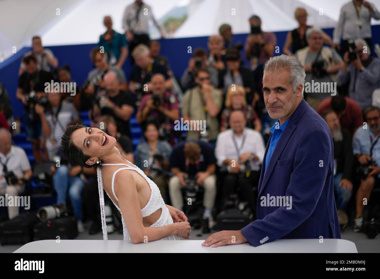 Zahra Amir Ebrahimi, left, and Mehdi Bajestani pose for photographers at the photo call for the ...