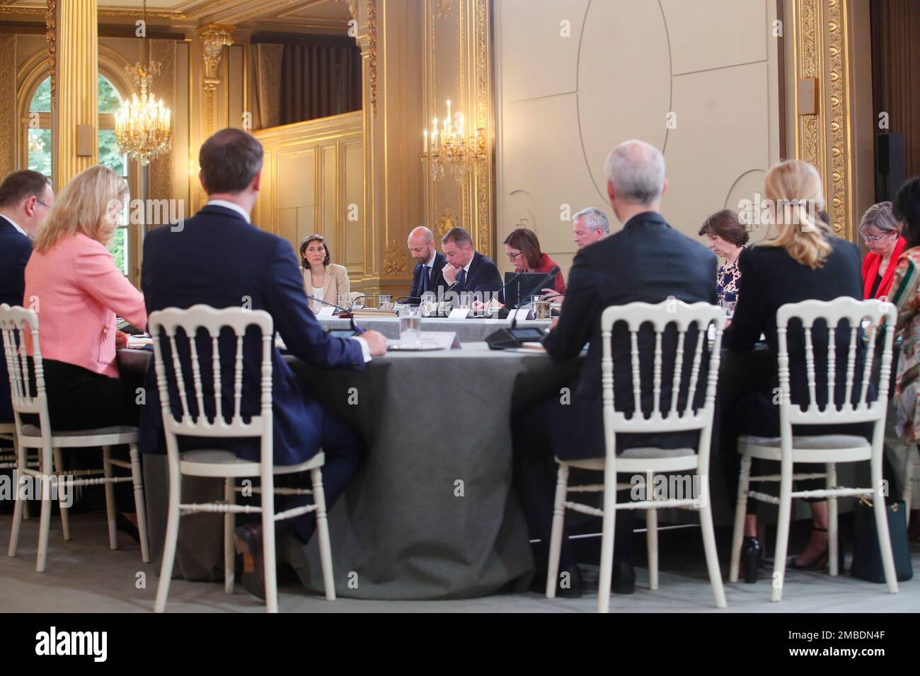 Cabinet member gather during the first cabinet meeting since French ...