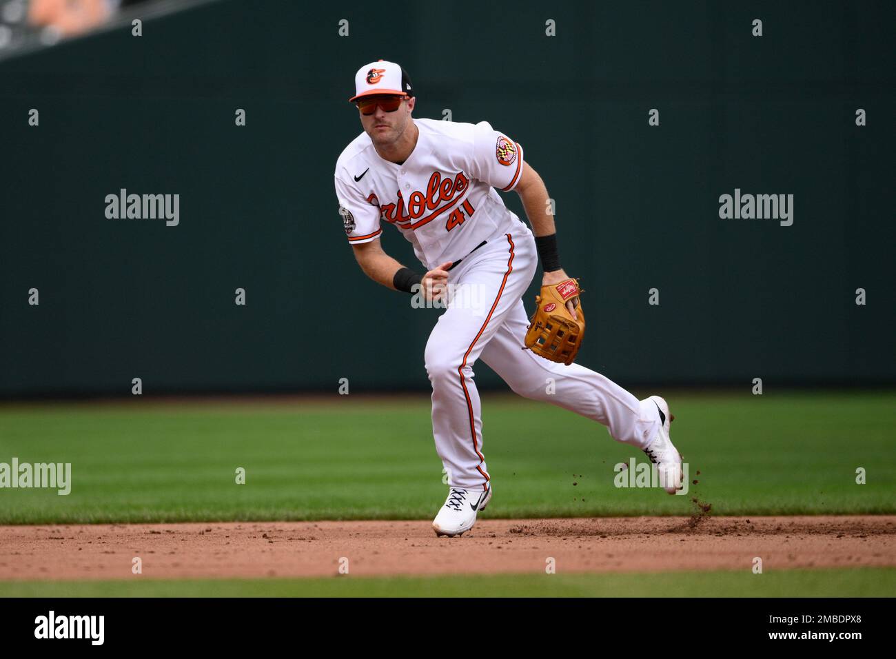 Baltimore Orioles third baseman Tyler Nevin (41) in action during a ...