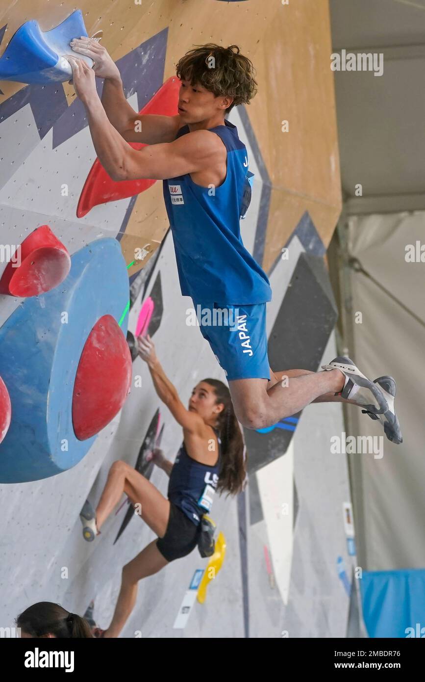 Japan's Yoshiyuki Ogata competes in the boulder semifinals during the ...