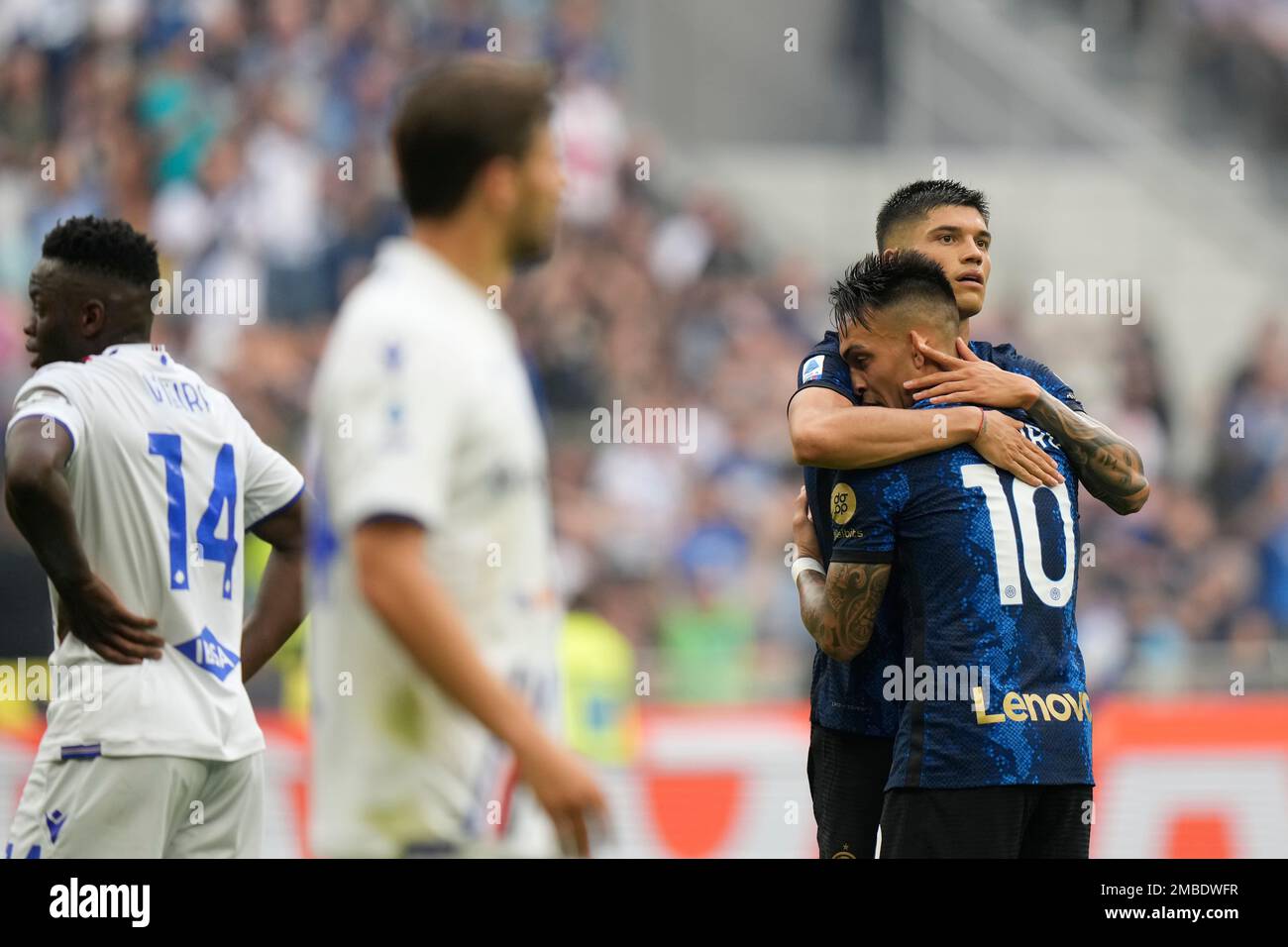 Inter Milan's Joaquin Correa, second right, celebrates after scoring ...