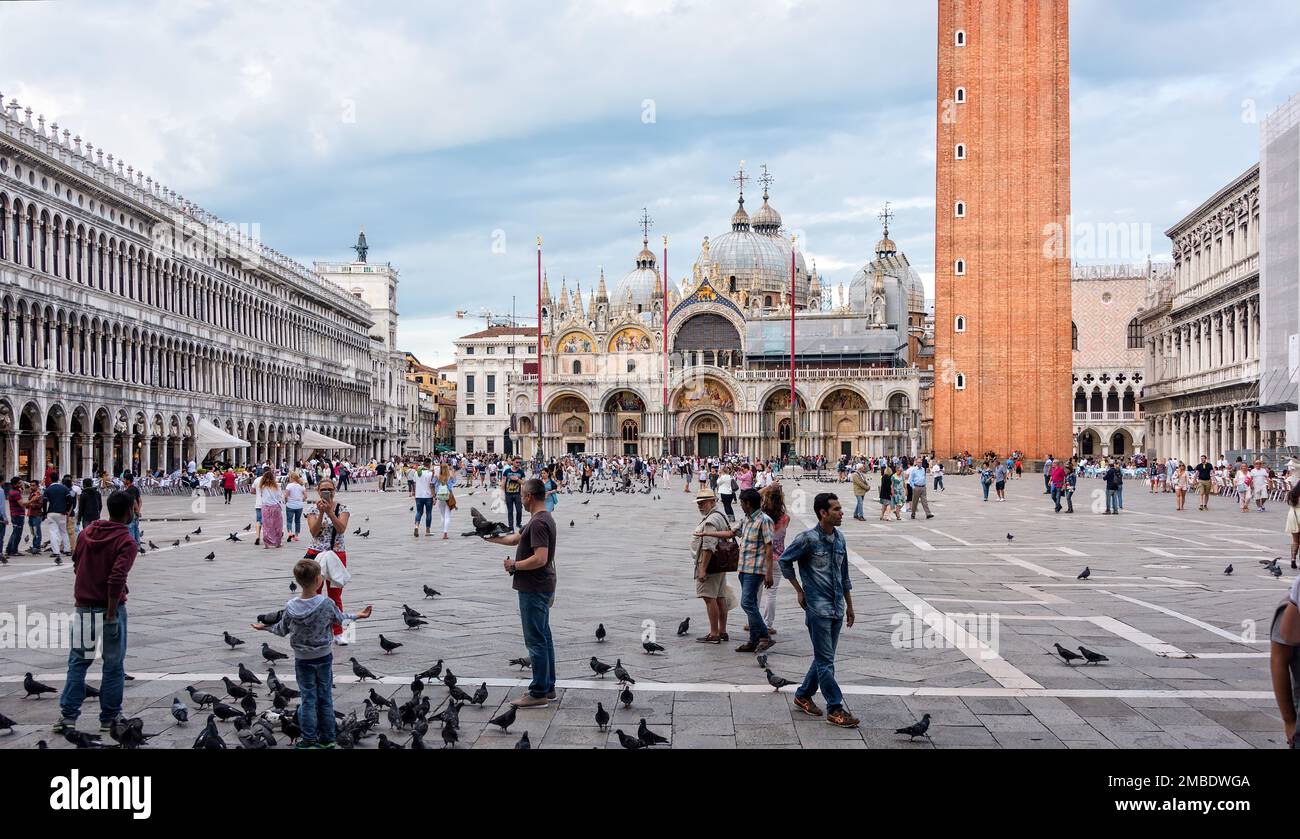 Venice, Italy - June 13, 2016: St. Marks Square, Piazza San Marco, is a ...