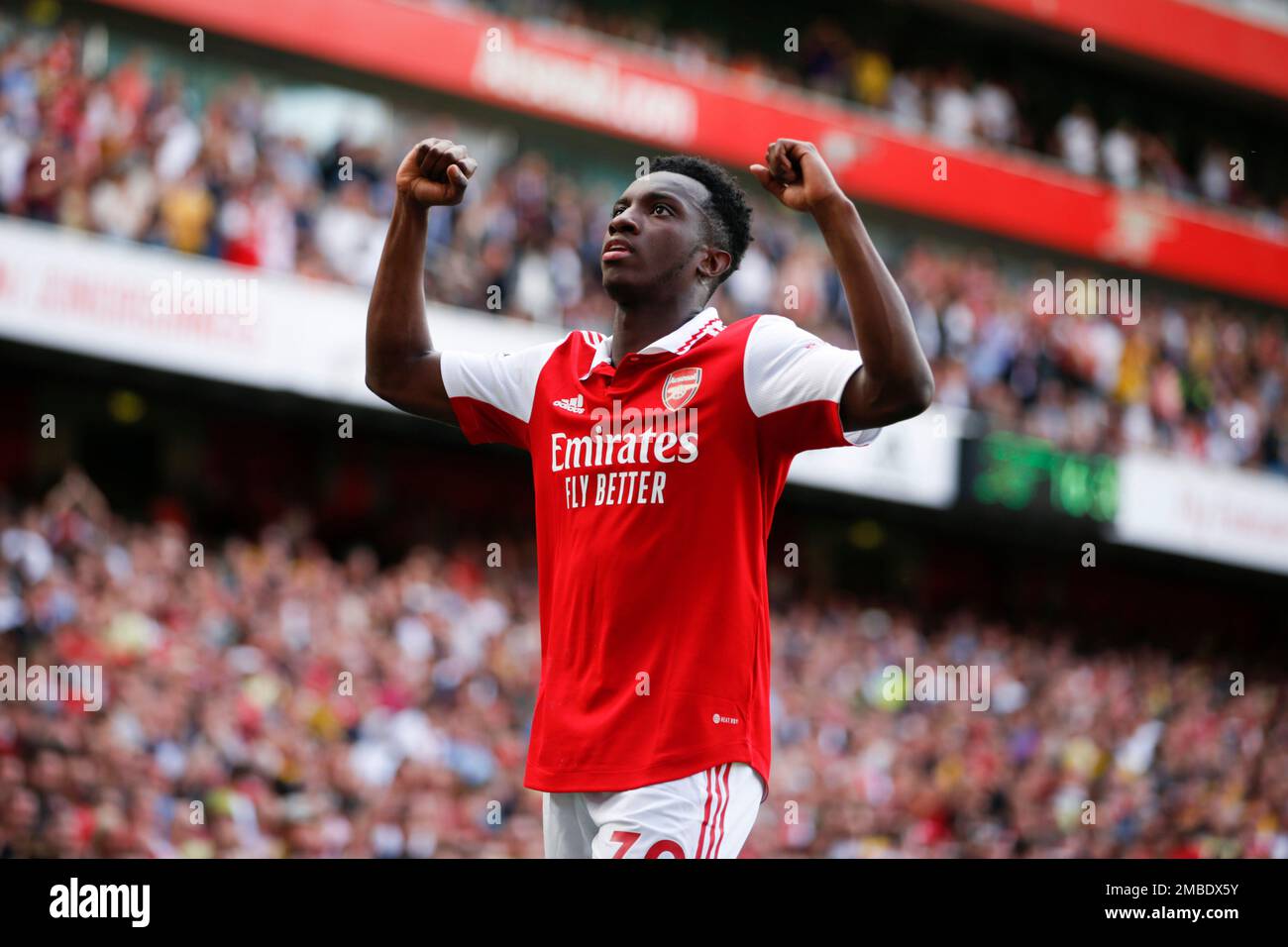 Arsenal's Eddie Nketiah celebrates scoring his side's second goal ...
