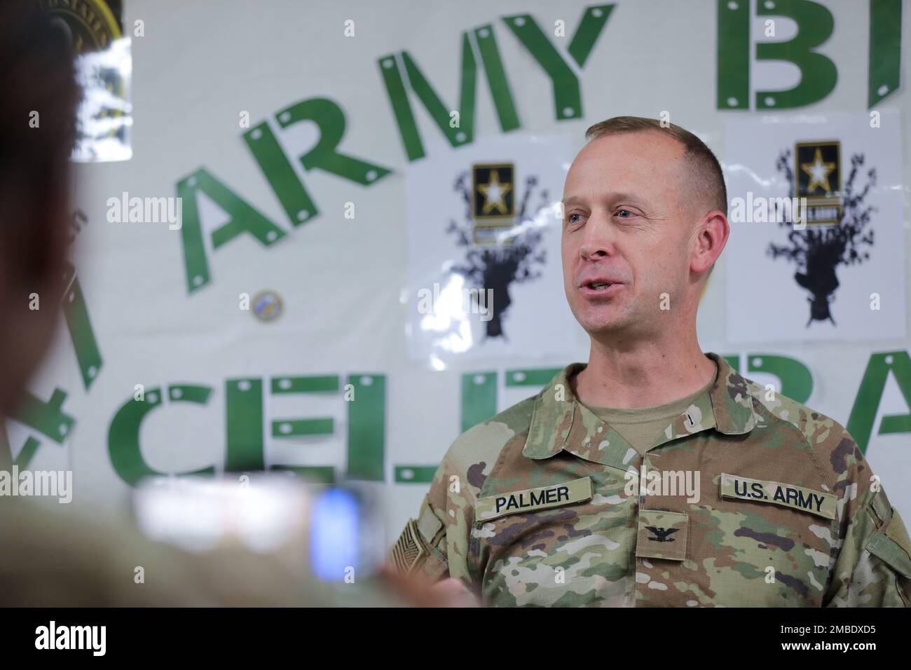 U.S. Army Col. Noel Palmer, 372nd Engineer Brigade commander, speaks to ...