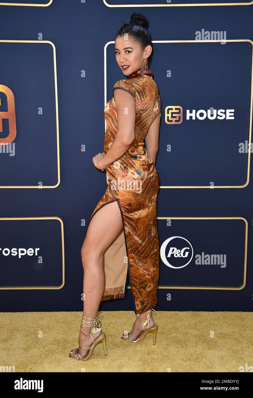 Leah Lewis arrives at the Gold House Gala on Saturday, May 21, 2022, at ...