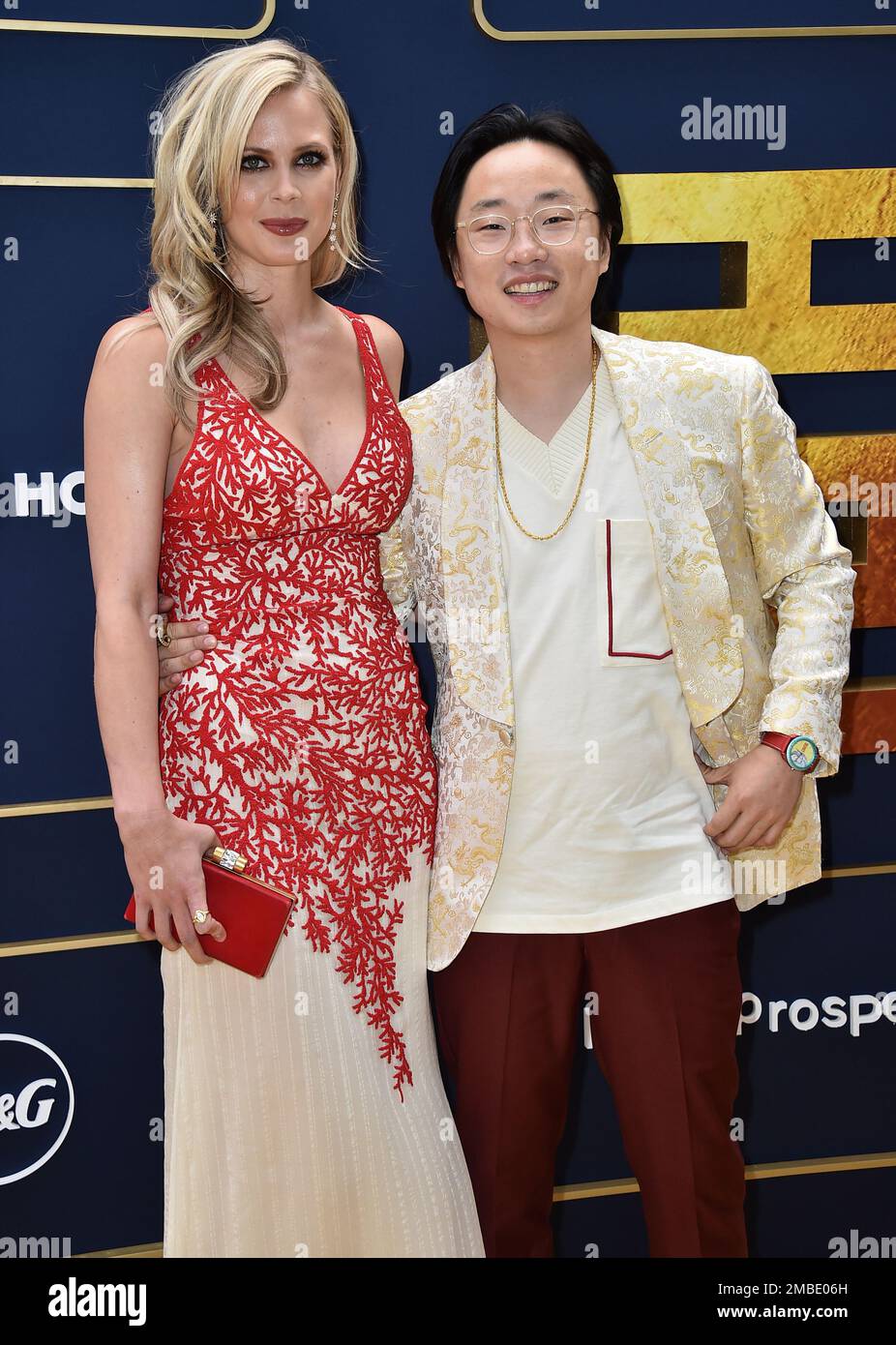 Jimmy O. Yang, left, and Brianne Kimmel arrive at the Gold House Gala on Saturday, May 21, 2022 ...