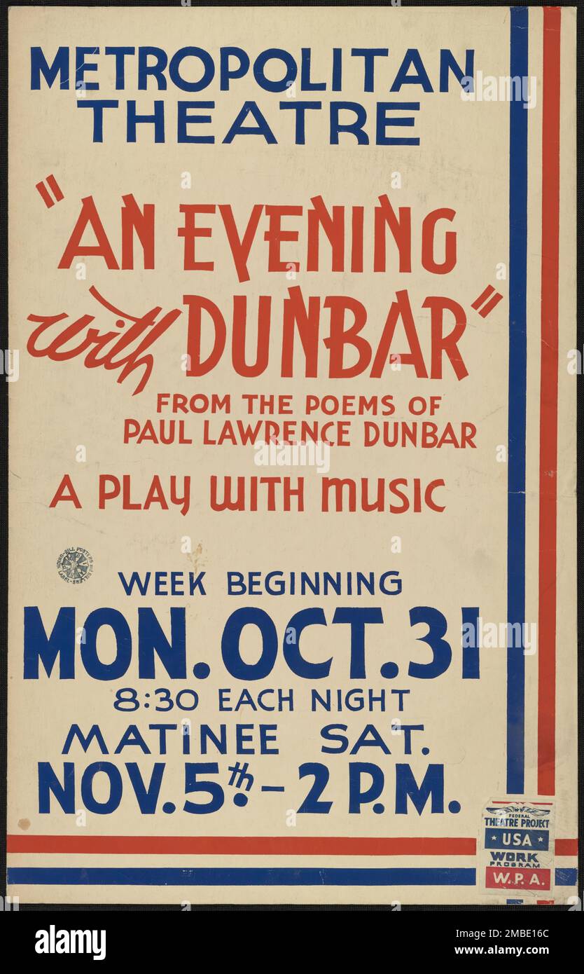 An Evening with Dunbar, [193-]. 'Metropolitan Theatre - "An Evening ...