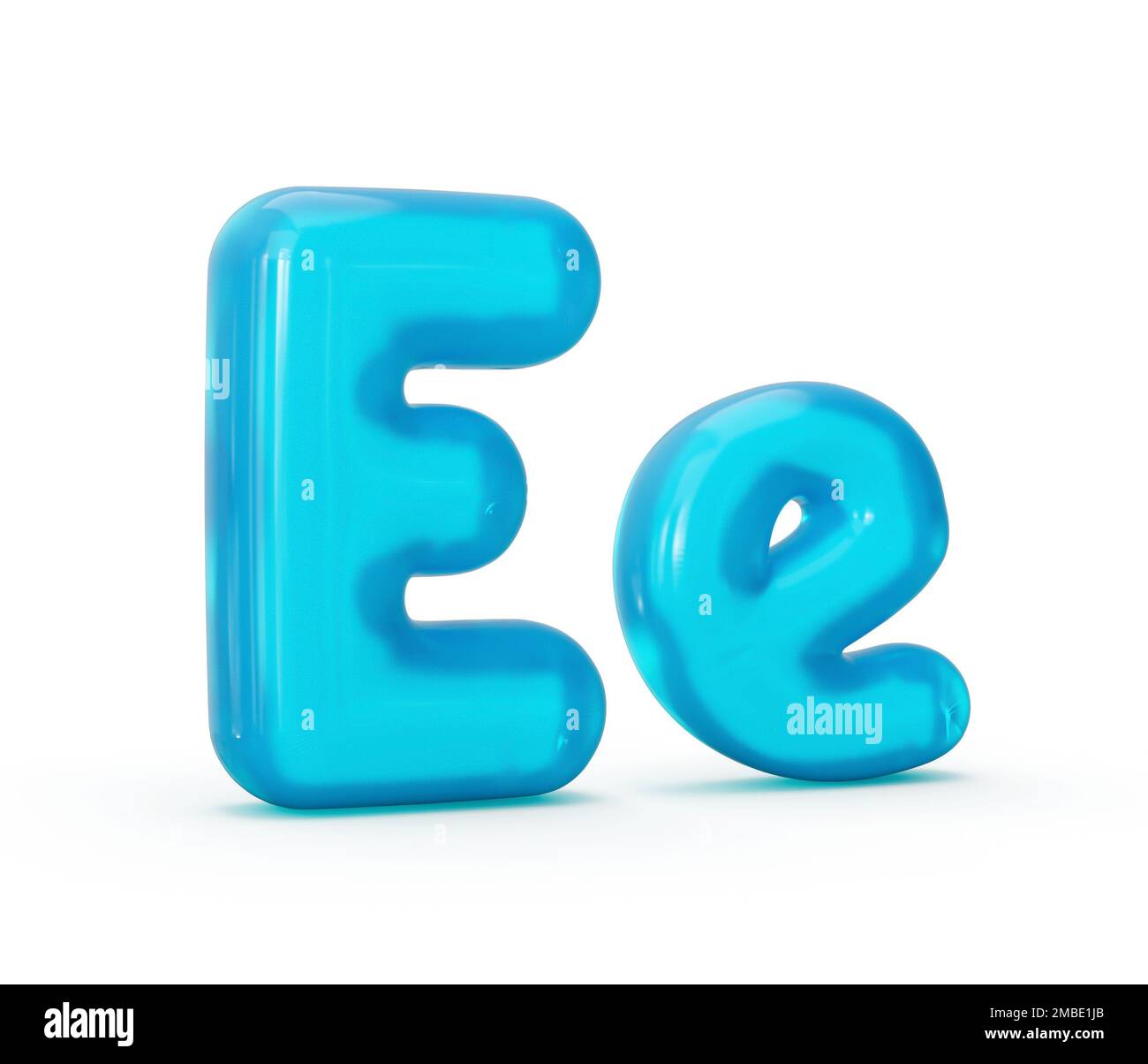 A 3d illustration of Aqua Blue jelly letter Ee isolated on white ...