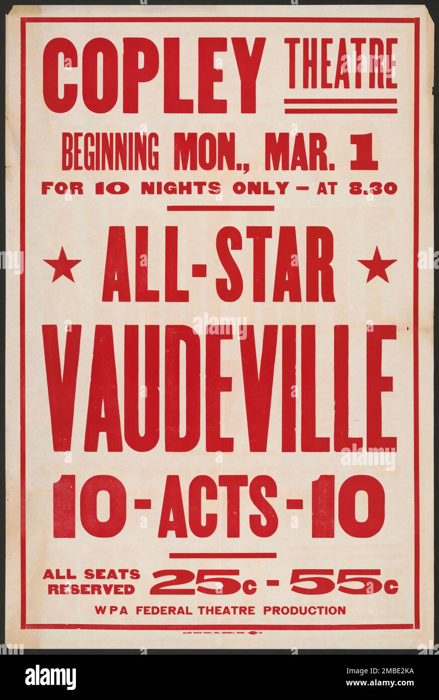 All-Star Vaudeville, Boston, [193-]. 'Copley Theatre...For 10 Nights ...
