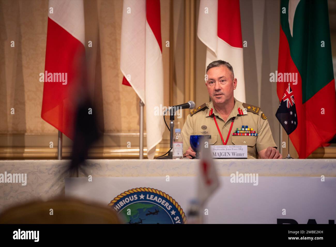 Australian Army Maj. Gen. Scott Winter, commander, 1st division, speaks ...