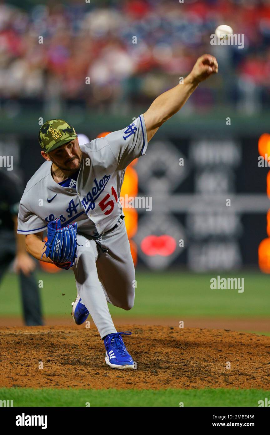 Los Angeles Dodgers relief pitcher Alex Vesia throws a pitch during a ...