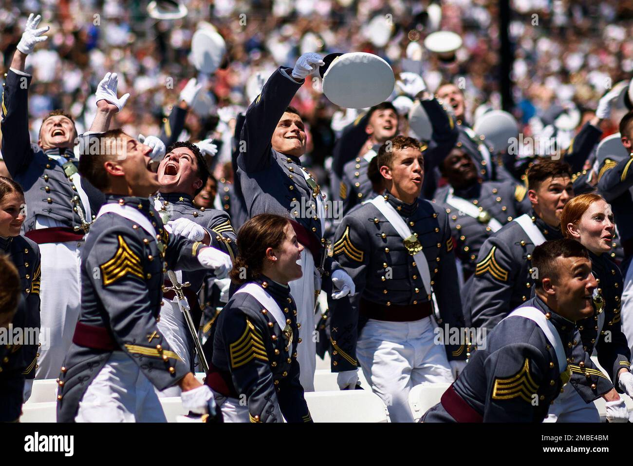 United States Military Academy graduating cadets celebrate at the end ...